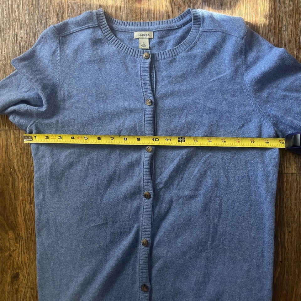 LL Bean Cardigan Sweater Womens Small Blue Cotton Cashmere Dainty ...
