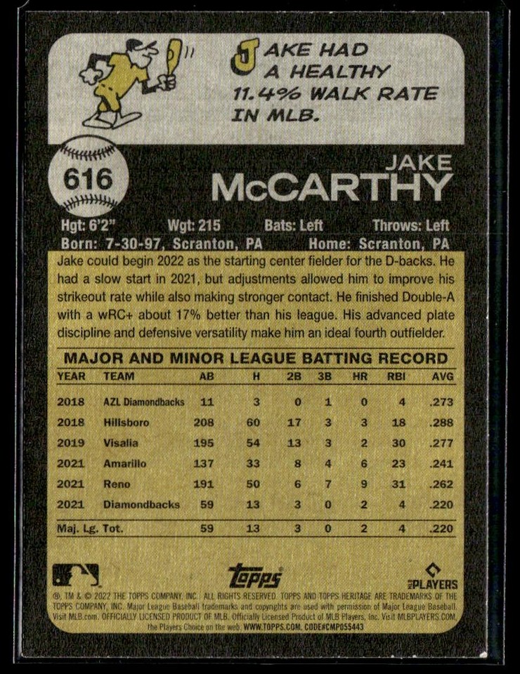 2022 Topps Heritage #616 Jake McCarthy | eBay