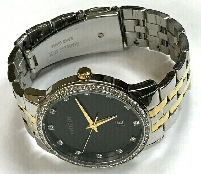 CITIZEN Men's Crystal Black Face Silver Band Watch Quartz G111-S102022 ...