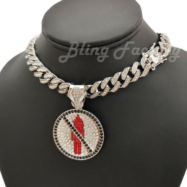 Travis Scott Rodeo Pendant & 16" 18" 20" Full Iced Cuban Chain Hip Hop ...