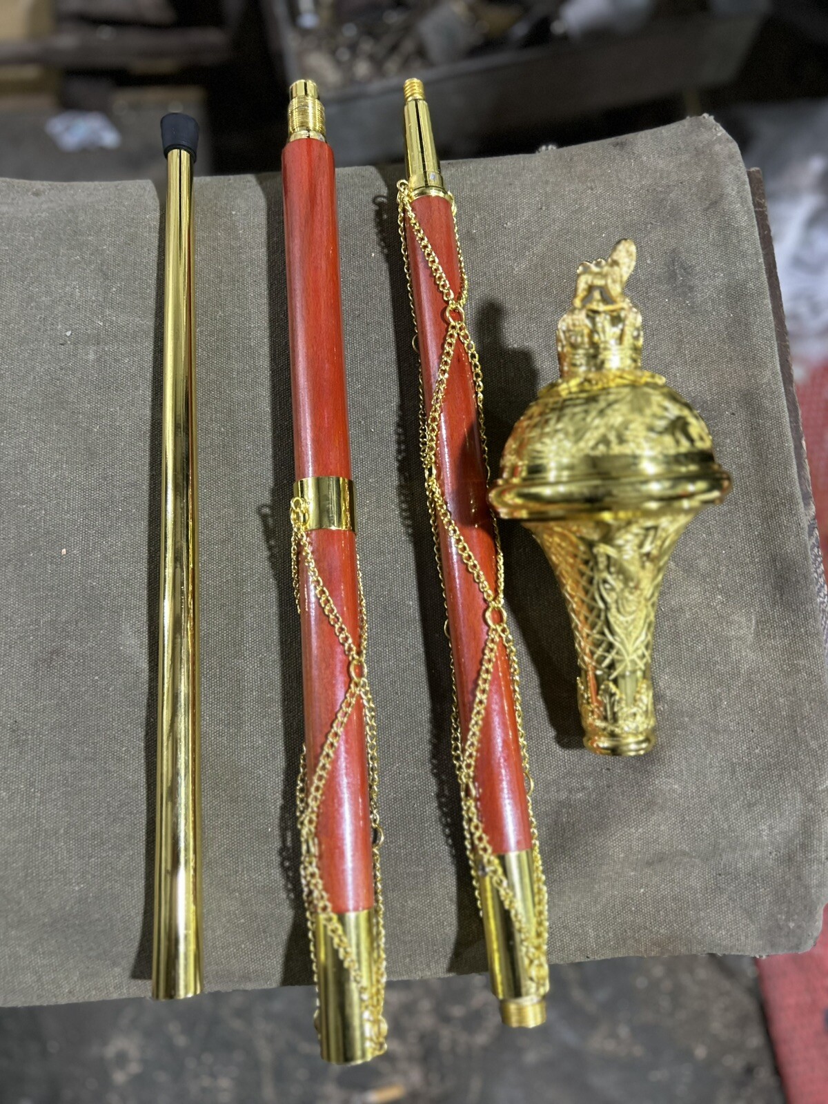 Drum Major Mace Stave & Stick - 4 Parts Full Gold with Lion Gold ...