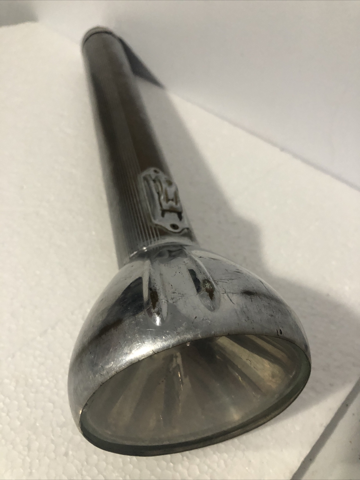 Antique Lightmaster Streamlite 4 Cell Nickel Plated Ribbed Flashlight ...