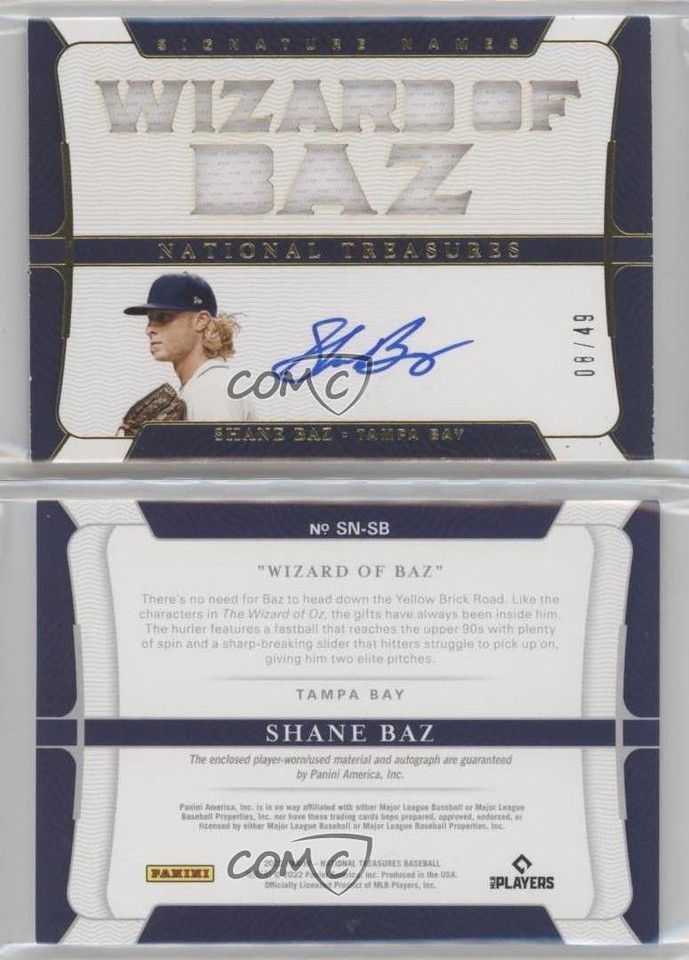 2022 National Treasures Signature Names Gold 8/49 Shane Baz Rookie Auto ...