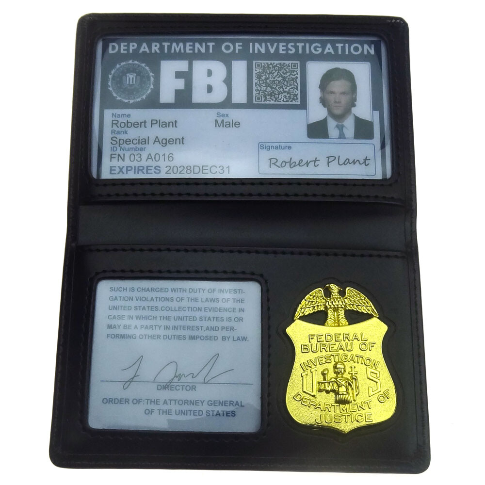 Leather Wallet Driving License ID Card Holder Wallet Case FBI Metal ...