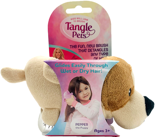 Tangle Pets Pepper the Puppy Detangling Brush-in-a-Plush All Hair Types ...