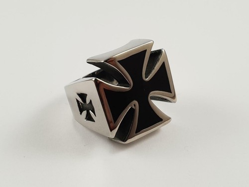 Stainless Steel Iron Cross biker ring WW2 Maltese German Outlaw bikie ...