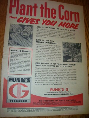 VINTAGE SEED CORN ADVERTISING PAGE- FUNKS G HYBRID SEED CORN- 10 x 14 ...