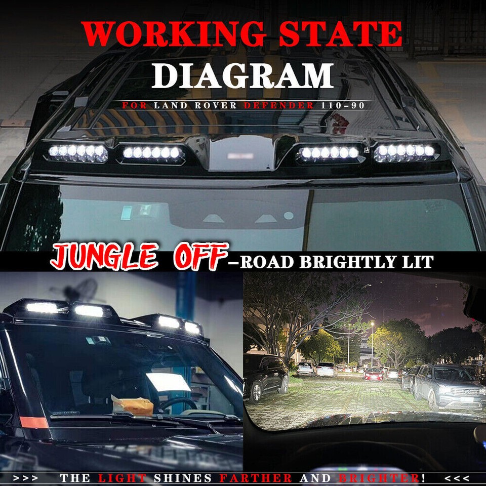 GLOSS BLACK ROOF TOP LIGHT BAR with LED DRL for LAND ROVER DEFENDER 90 ...