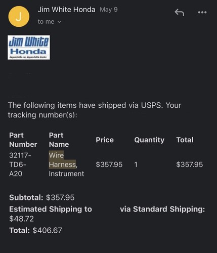 10-12 Honda Accord Ex-L Sedan 3.5L Instrument Dash Harness Wiring 32117 ...