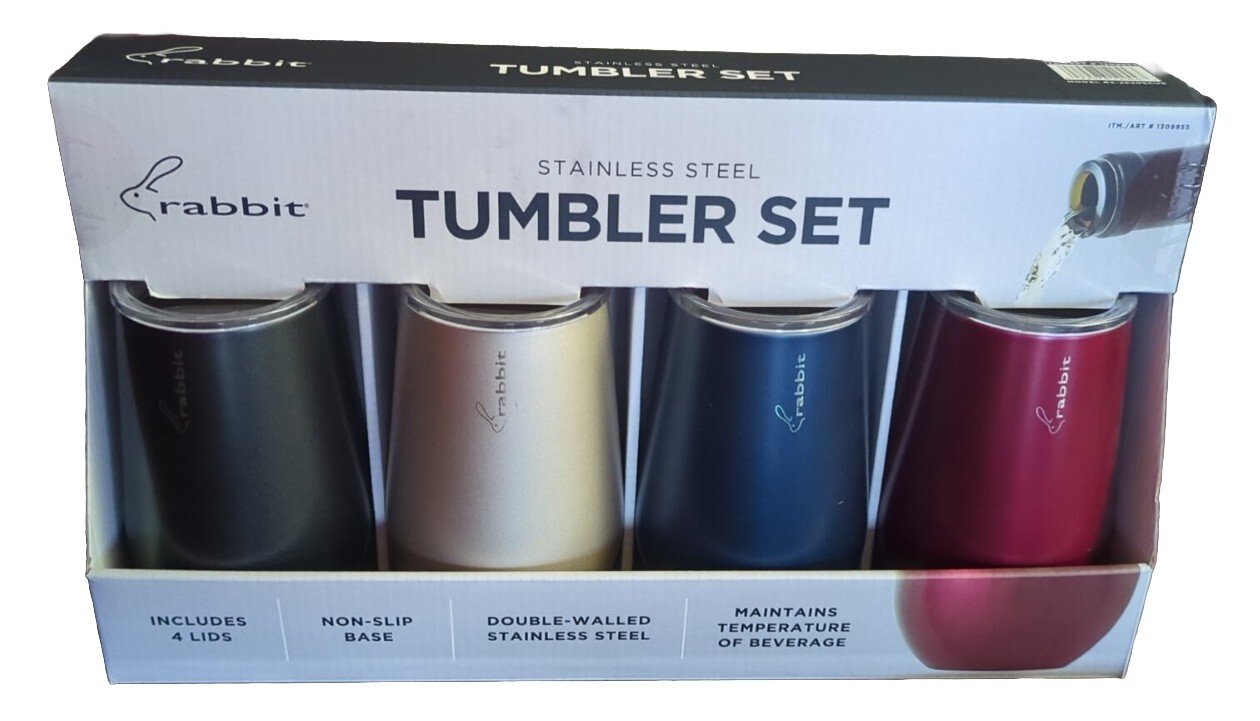 Rabbit Tumbler Set of 4-12 oz Double Wall Stainless Steel Wine Tumblers ...