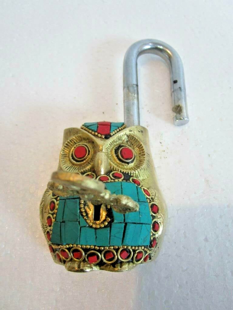 Handmade Rare Brass Made Working Functional OWL Shape Lock with Keys ...