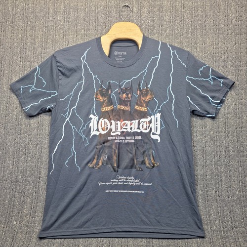 RGSTR Loyalty T-Shirt Mens 2XL Doberman Lightning AOP Graphic Tee Gray ...