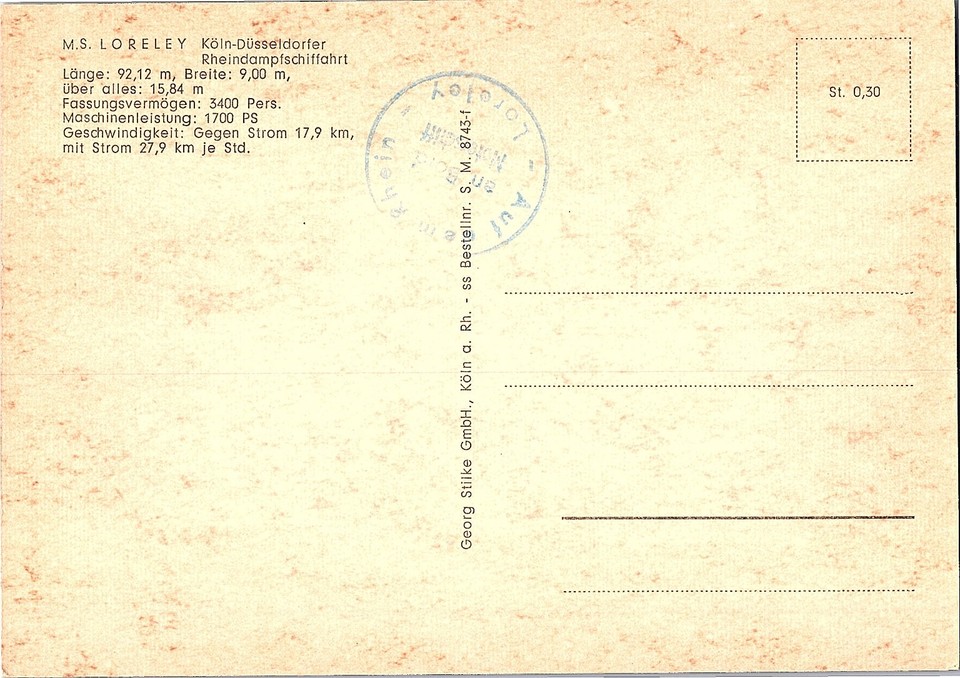 M.S. Loreley Rhine River Cruise Ship 1960s Chrome Postcard | eBay