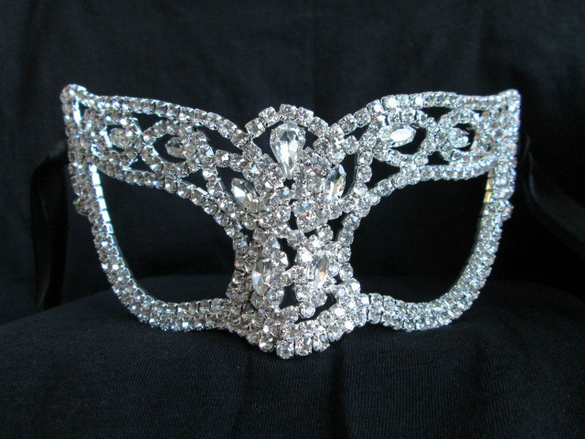 ADULT SILVER RHINESTONE DIAMOND VENETIAN MASQUERADE WEDDING PROM ...
