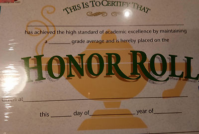 Honor Roll Award Certificates Awards Certificates 8 1/2 X 11 Inch