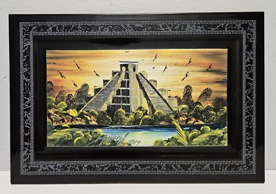 Aztec Mayan Pyramid Temple 'Chichen Itza? Painting on Clay Tile- 12" x ...