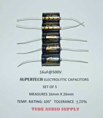 16uF@500volt ELECTROLYTIC CAPACITOR, AXIAL, SUPERTECH HIGH QUALITY, SET ...