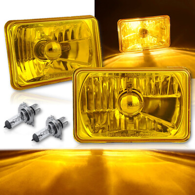 4X6 Crystal Yellow Glass Lens Metal Headlight H4 Halogen Light Bulb ...