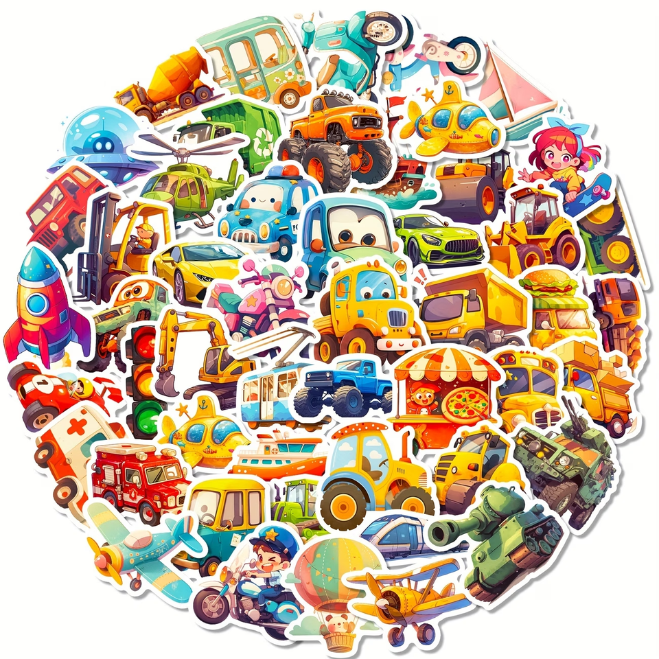 50pcs Mixed Cartoon Stickers Toy Cars Graffiti Stickers Waterproof ...
