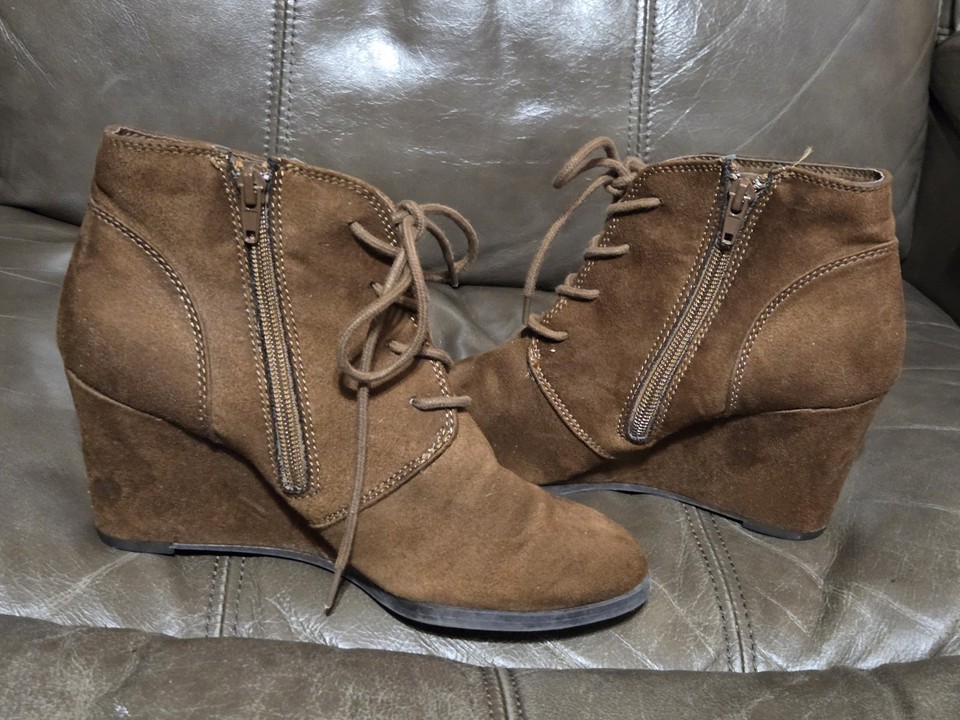 American Rag -Baylie- Lace up/ side zip Wedge Bootie, chestnut, Women's ...