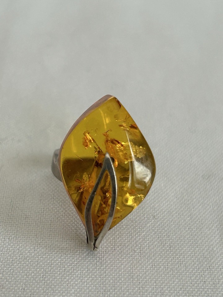 Baltic Amber Sterling Silver 925 Honey Amber Odd Shape Ring Size 6 | eBay