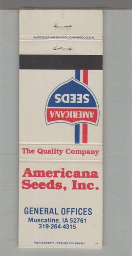 Matchbook Cover - Feed & Seed - Americana Seeds, Inc. Muscatine, IA | eBay