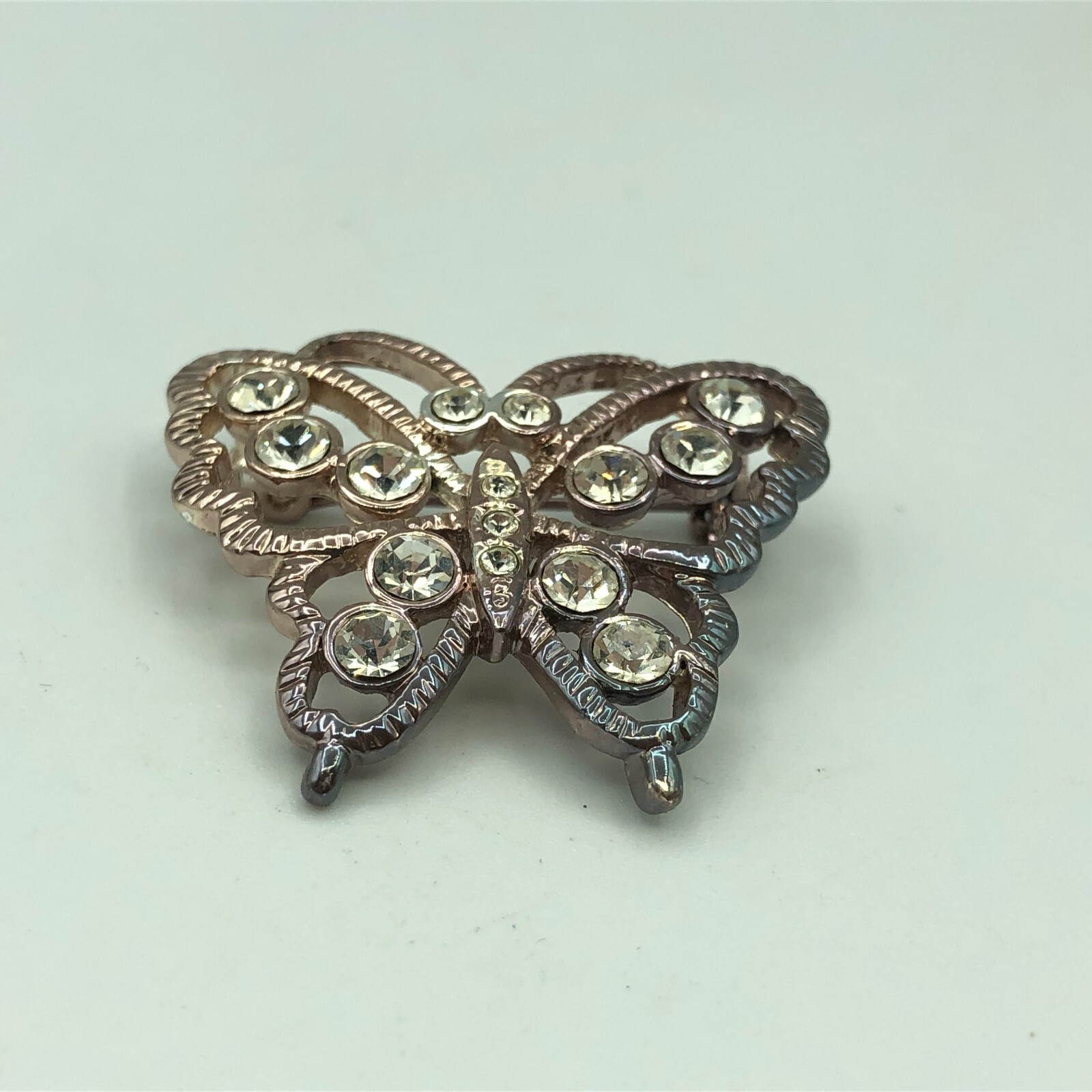 RETRO Rose Gold Tone Butterfly Sparkle Brooch Metalwork Decorative ...