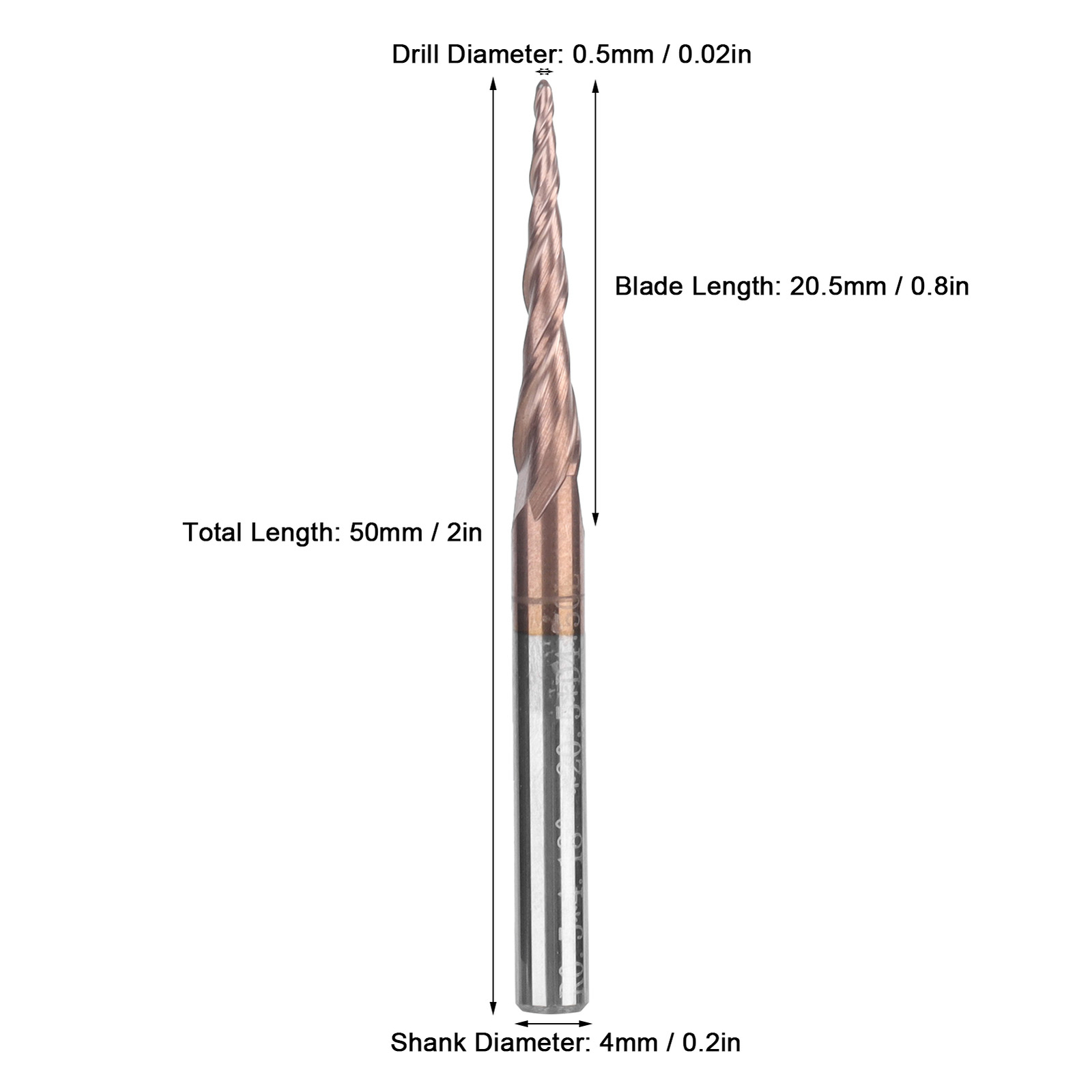 Tapered Ball Nose End Mill CNC Router Bits Tools 2 Flute R0.5x20 ...