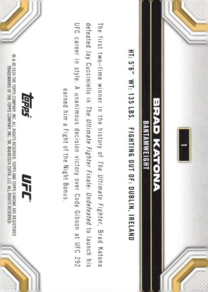 BRAD KATONA RC 2024 Topps Chrome UFC Base #1 ROOKIE MMA ID:99225 | eBay