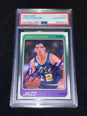 John Stockton Signed 1988 Fleer Rookie Card PSA Slabbed Basketball Utah ...