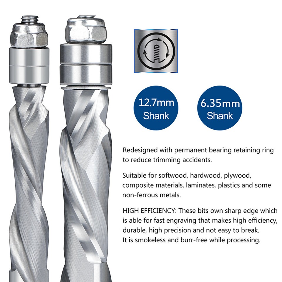 Spiral Flush Trim Router Bit Solid Carbide UP & Down Compression Router ...