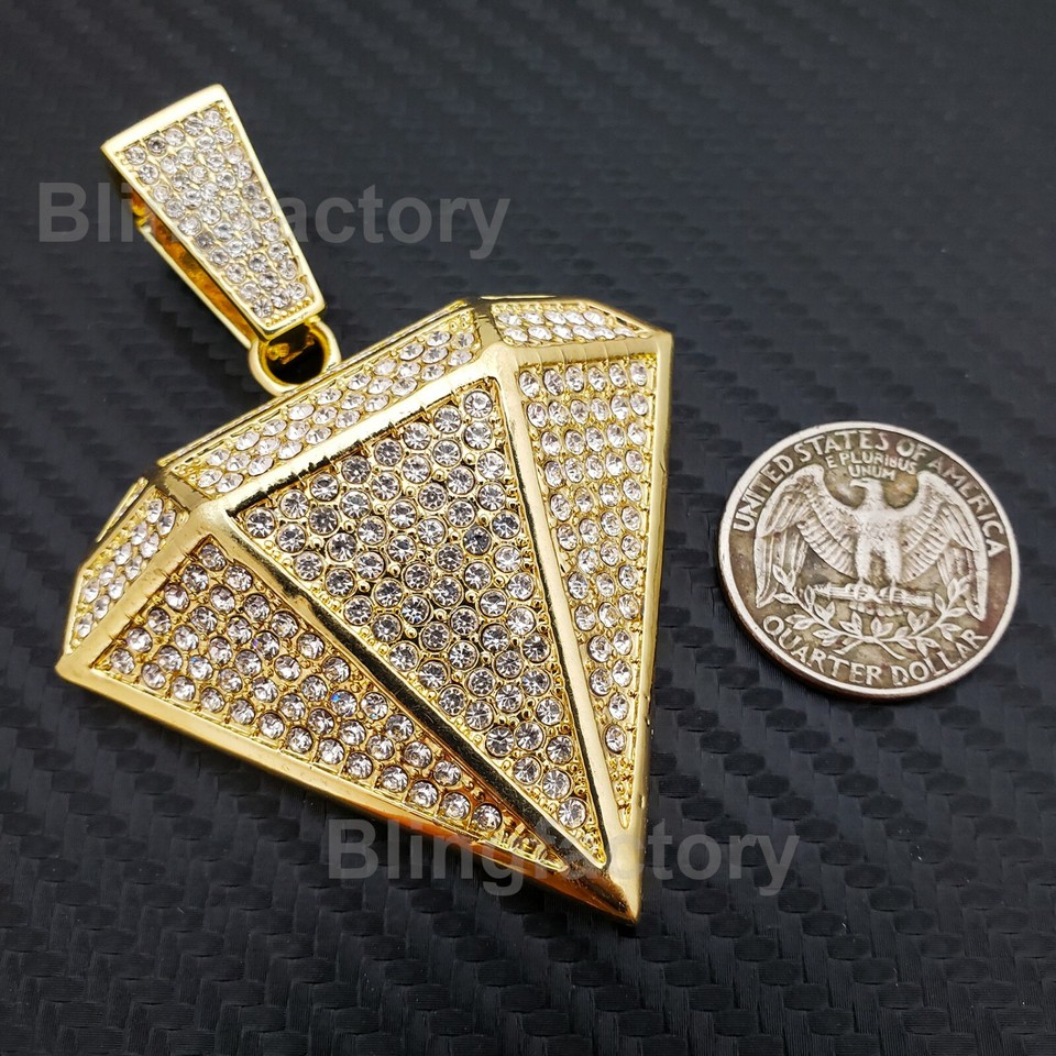 Hip Hop Large Diamond Shape Pendant & 18" Full Iced Cuban Choker Chain ...