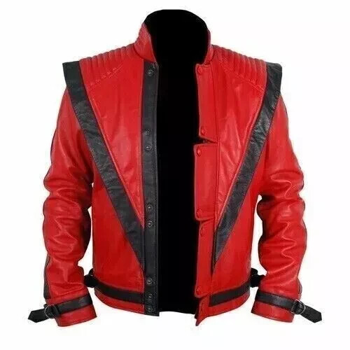 Michael Jackson MJ Thriller Red Premium Real Leather Jacket For Men's ...