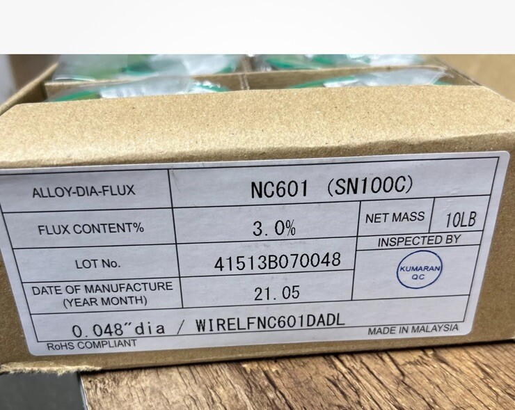 FCT Assembly Power Core Solder Wire SN100C NC601 0.048 Dia. 1LB 3% Flux ...