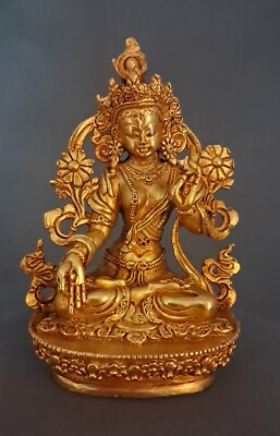 Tibetan Buddhism Goddess White Tara Gold Plated Body Copper Statue ...