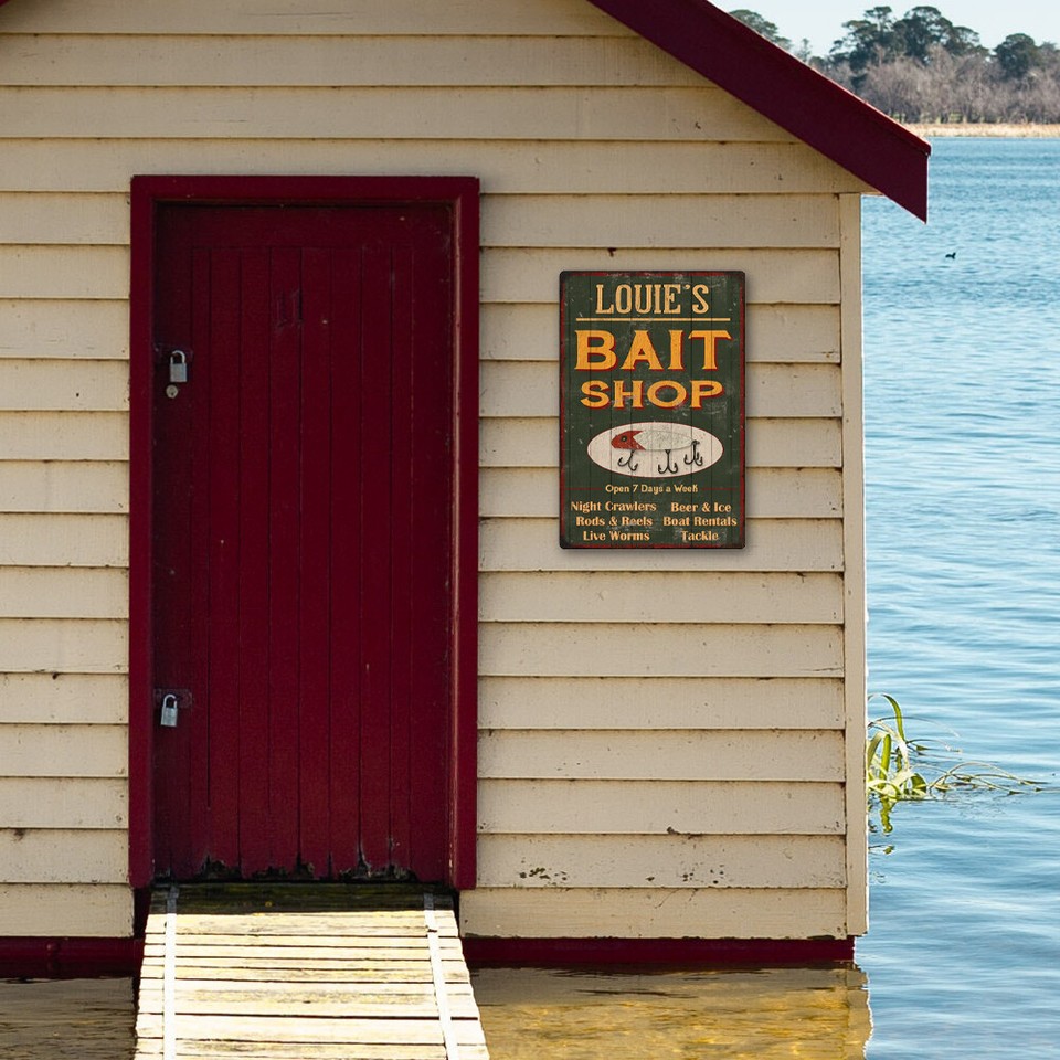Personalized Green Bait Shop Sign Fishing Hunting Cabin Wall Decor ...