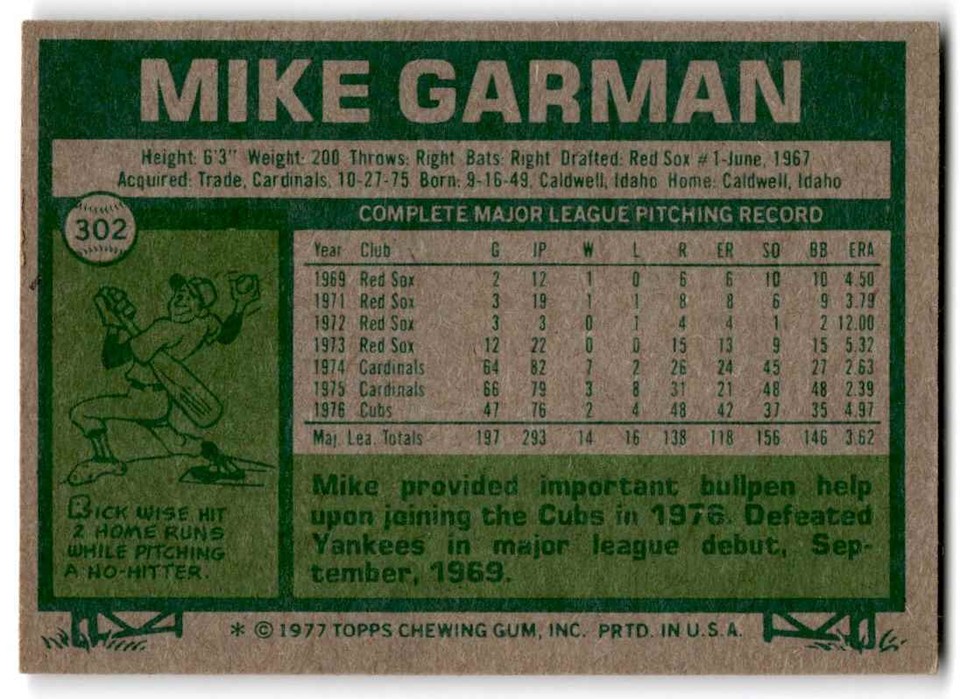1977 Topps Mike Garman Chicago Cubs #302 | eBay