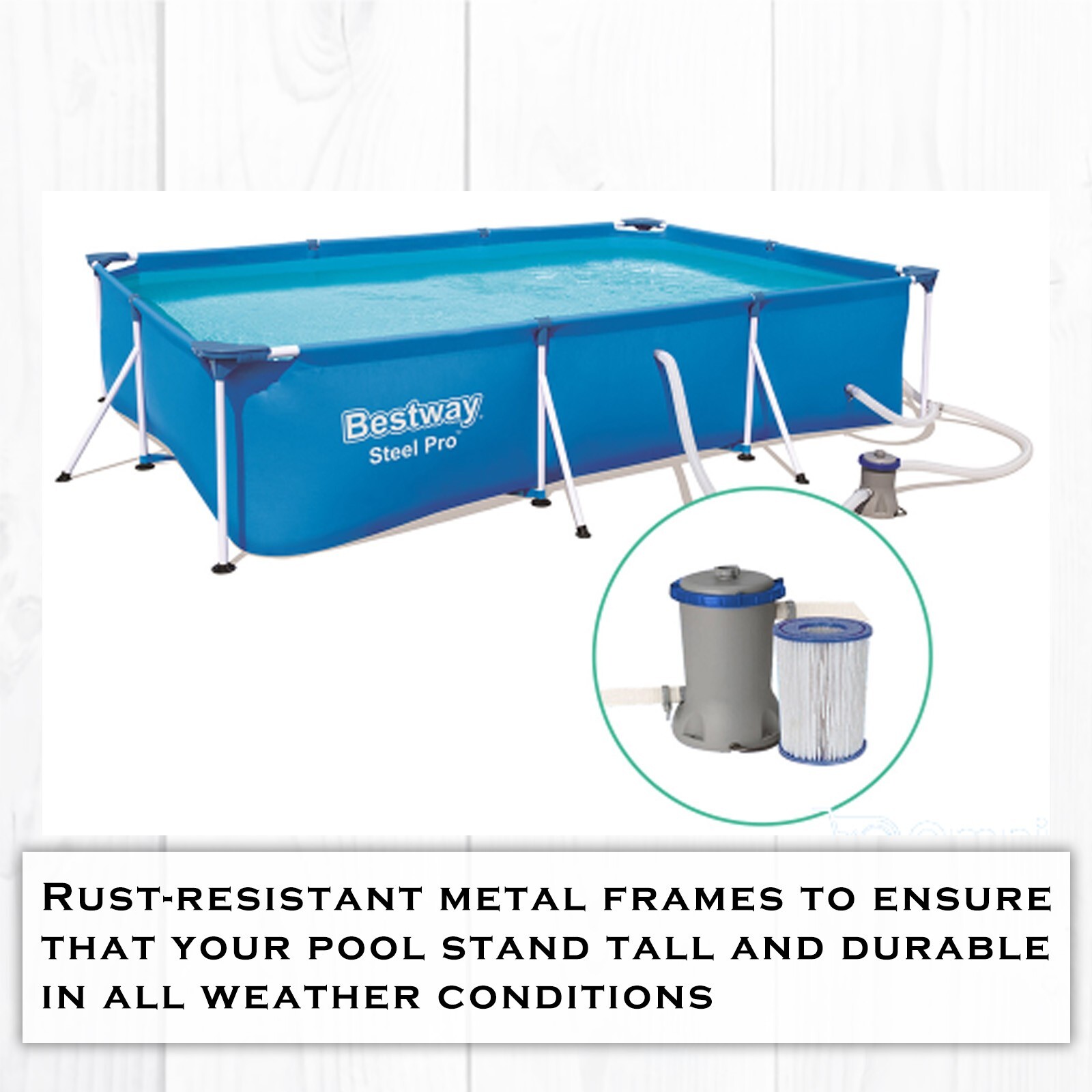 Bestway Above Ground Frame Swimming Pool 3x2.01m Rectangular Steel ...