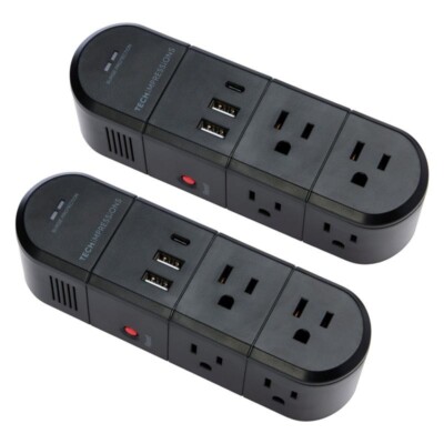 *Tech Impressions 2-Pack Swivel Power Strip and Surge Protector - Black ...