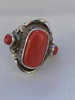 Old Chinese Ethnic Style Tibet Silver Inlay Red Pine Stone Handmade ...