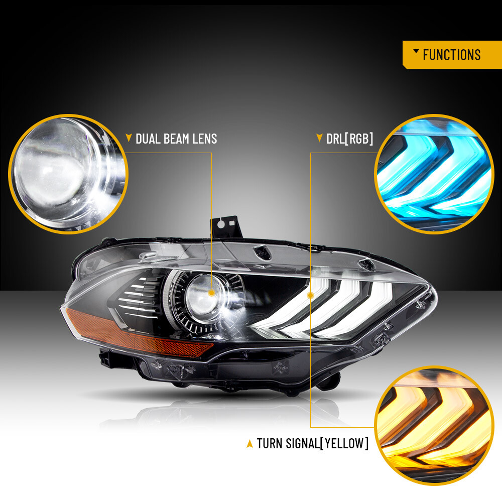 For 2018-2022 Ford Mustang RGB LED New Style Headlights DRL Front Lamps ...