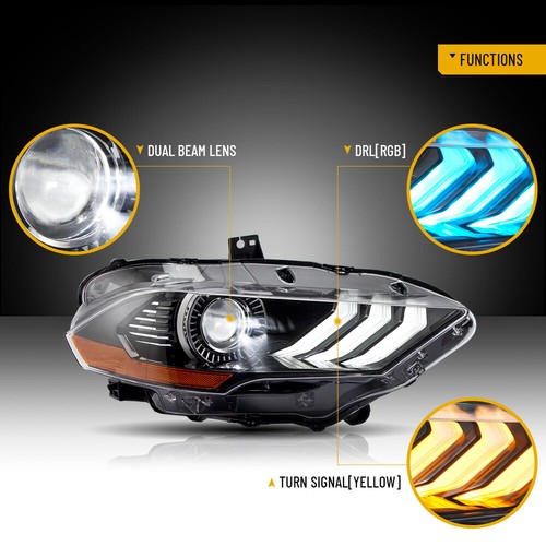 For 2018-2023 Ford Mustang RGB LED New Style Headlights DRL Front Lamps ...