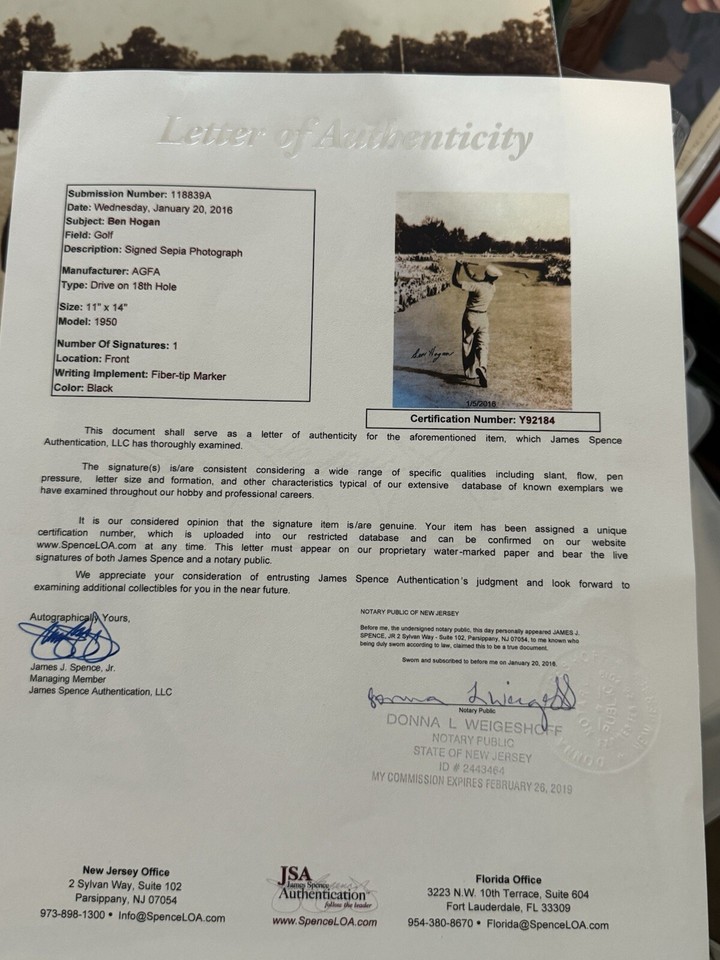 Ben Hogan Golf Signed Autograph 1950 US Open Merion One Iron Photo JSA ...