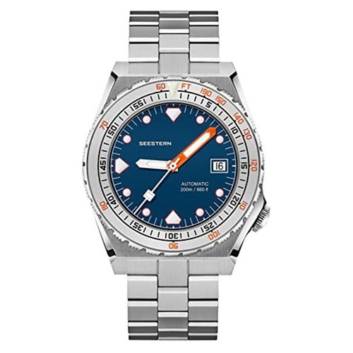 Seestern 600T Automatico Acciaio Blu Datario Diver Orologio Uomo | eBay