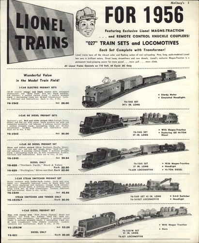 1956 PAPER AD MID CENTURY MODERN 027 Lionel Train Locomotive Diesel ...