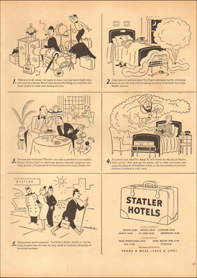 1945 Vintage ad Statler Hotels retro lodging Bed Art Cartoons Travel 05 ...