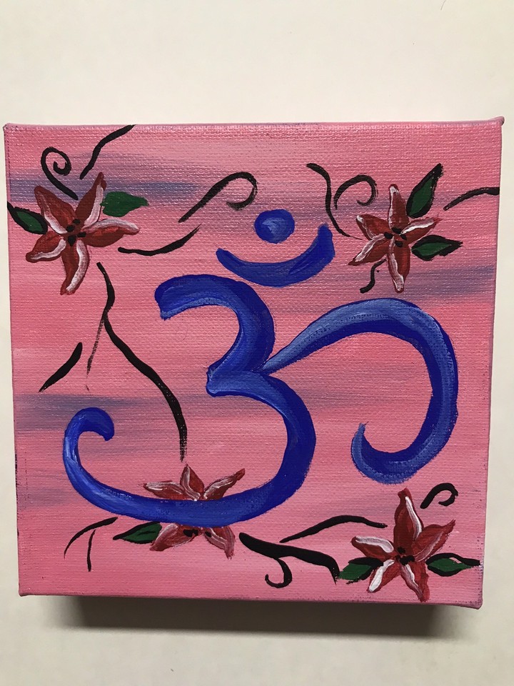 Mini Acrylic Painting Canvas Original Signed OM OHM AUM HINDU YOGA ...