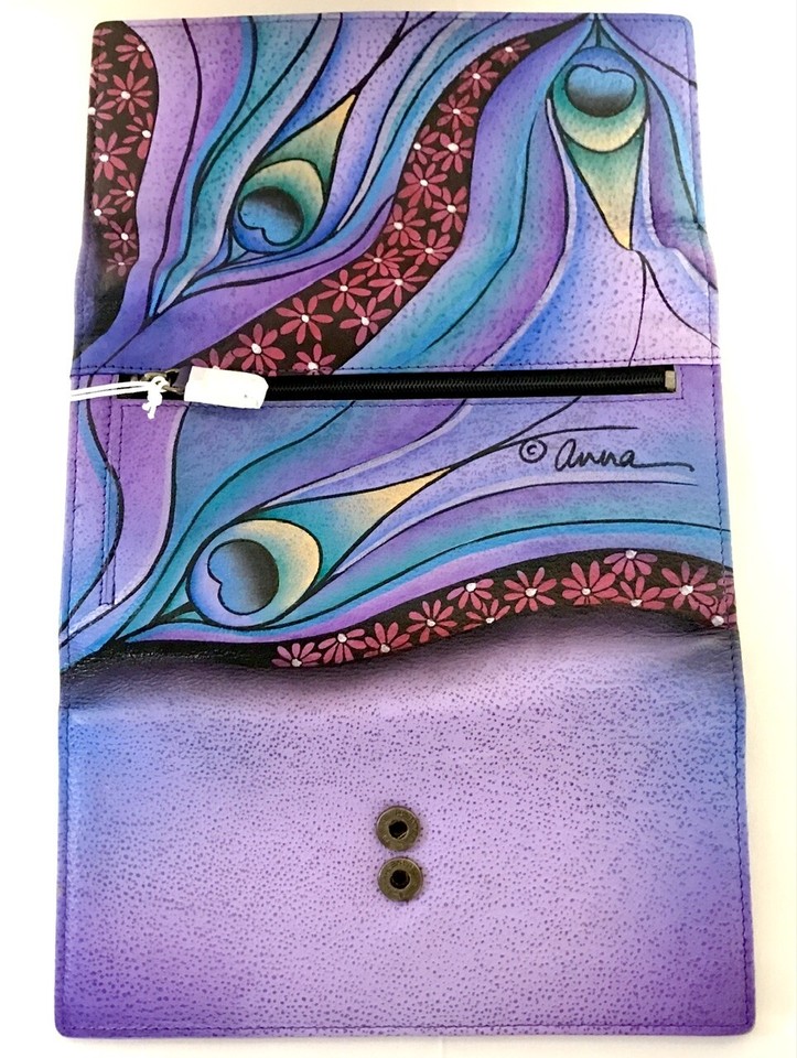 Anuschka Anna NWT🦚Tri-Fold Checkbook Clutch/Wallet-Dreamy Peacock 1701 ...