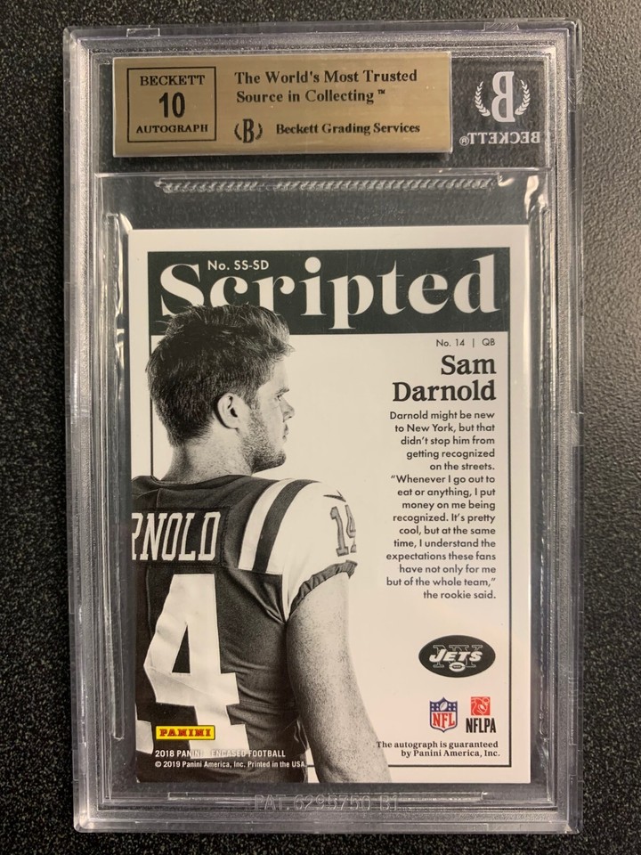 2018 SAM DARNOLD PANINI ENCASED SCRIPTED SIGNATURES AUTO 1/1 - BGS 9.5 ...