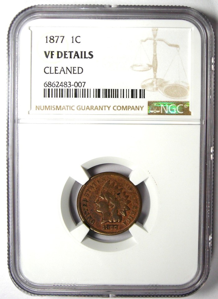 1877 Indian Cent 1C - Certified NGC VF Detail - Rare Key Date Certified ...